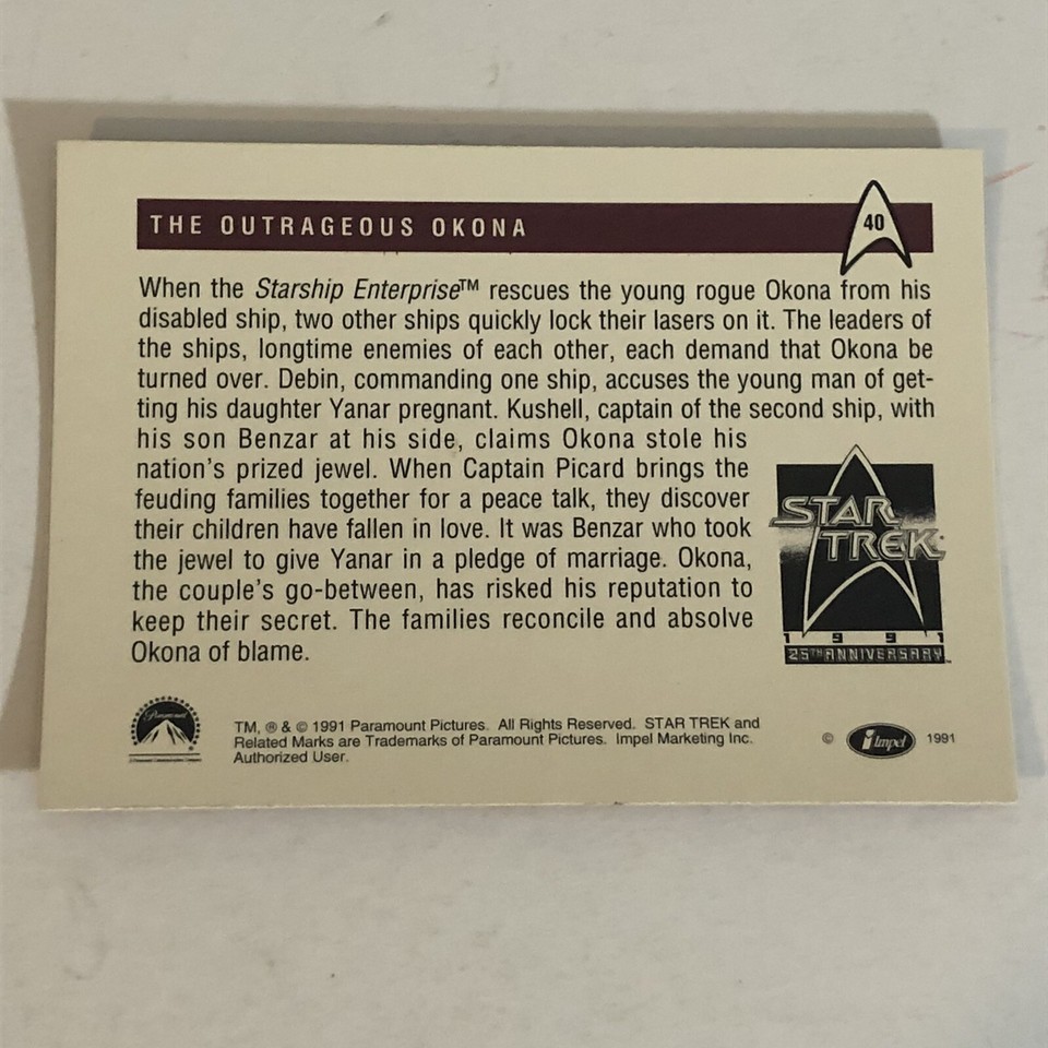 Star Trek The Next Generation Trading Card Vintage 1991 #40 Brent ...