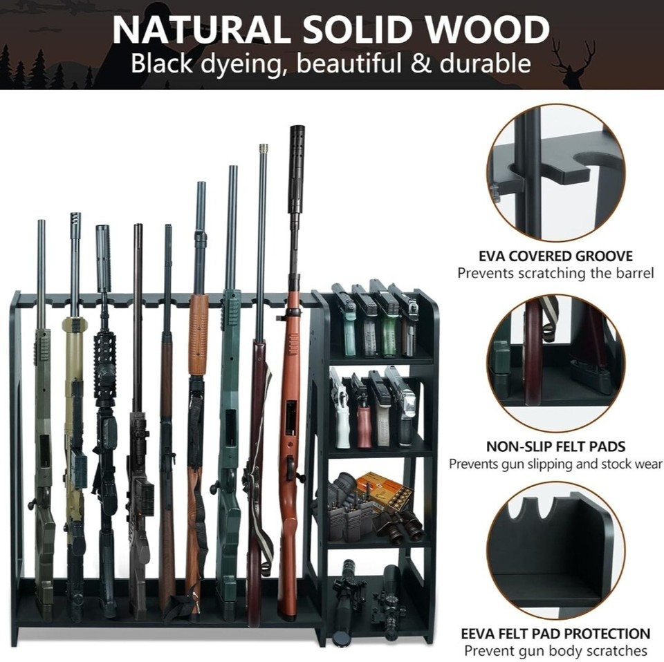 9 Rifle Long Gun Rack Wooden Shotgun Storage Holder Vertical Gun ...