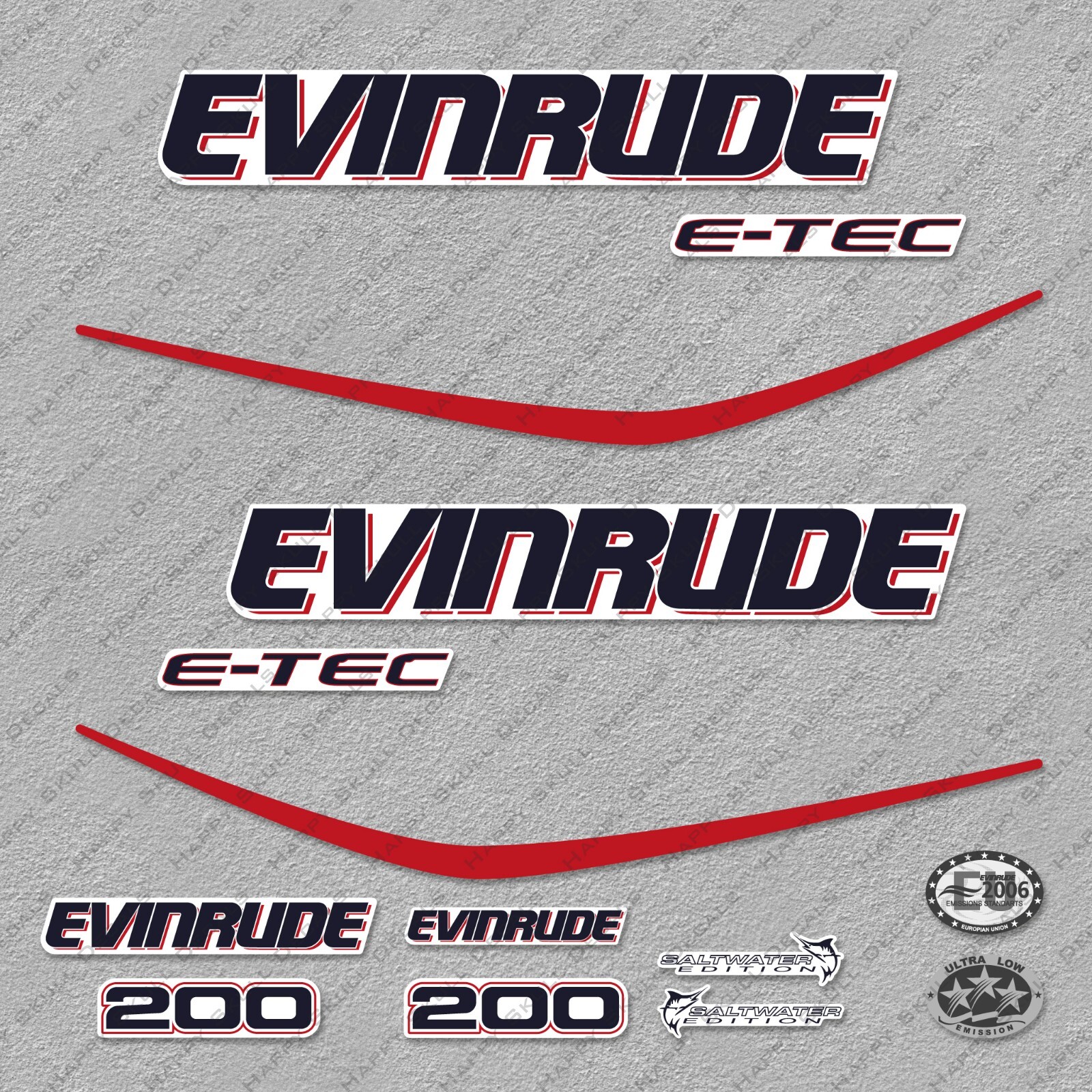 Evinrude 200 hp ETEC (60° V6, 2.6L) 2006-2008 outboard engine decals ...