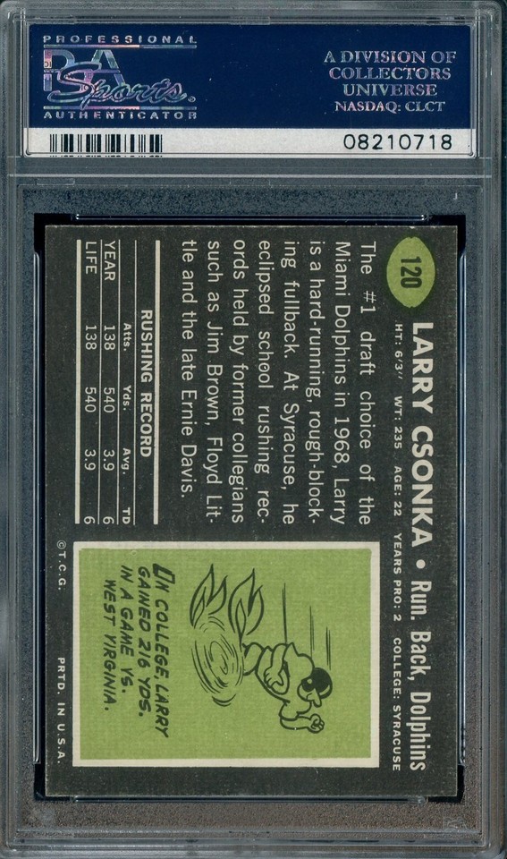 1969 Topps Football #120 Larry Csonka Miami Dolphins HOF PSA 9 MINT | eBay