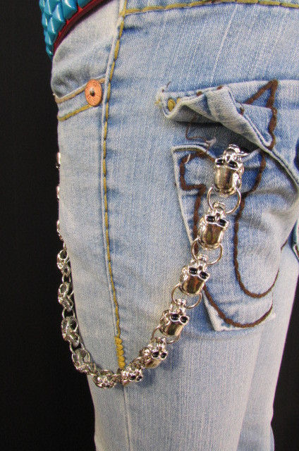 New Silver Chunky Metal Long Wallet Chains Key Chain Large Skulls ...