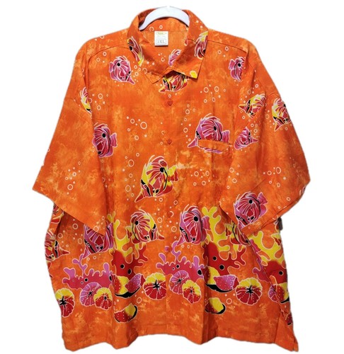 Rima Shirt Mens 2XL Hawaiian Fish Shell Orange Pocket Colorful Novelty ...