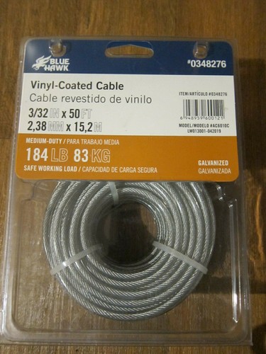 Blue Hawk AC6010C 3/32" x 50-ft Galvanized-Vinyl Coated Steel Cable | eBay