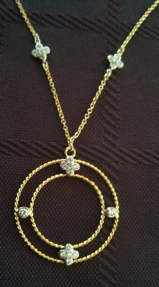 Fashionable14kt Gold Over Sterling Round Drop Necklace with Cubic ...