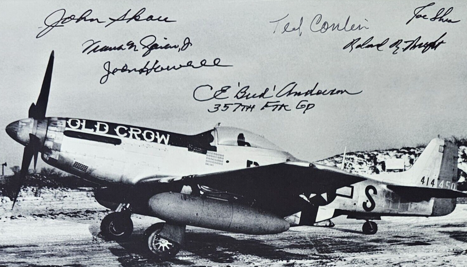 P-51 (Old Crow) signed 8x10 glossy photo has 7 autographs 357FG Pilots ...