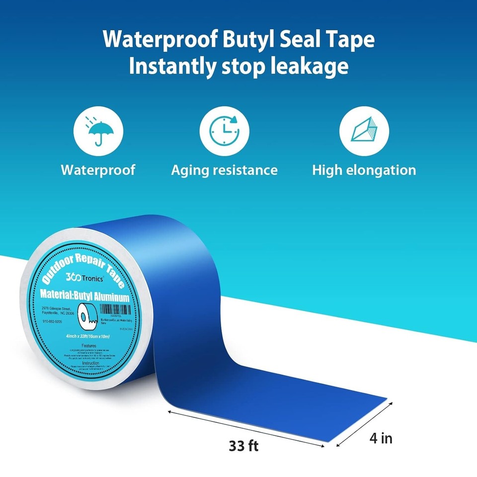 Blue Waterproof Repair Tape, 4in x 33ft per Roll, HVAC, RV, Pool Covers ...