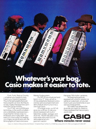 1984 Vtg AD Casio Keyboard PT-80 MT-35 MT-46 MT-68 Music Miracles ...