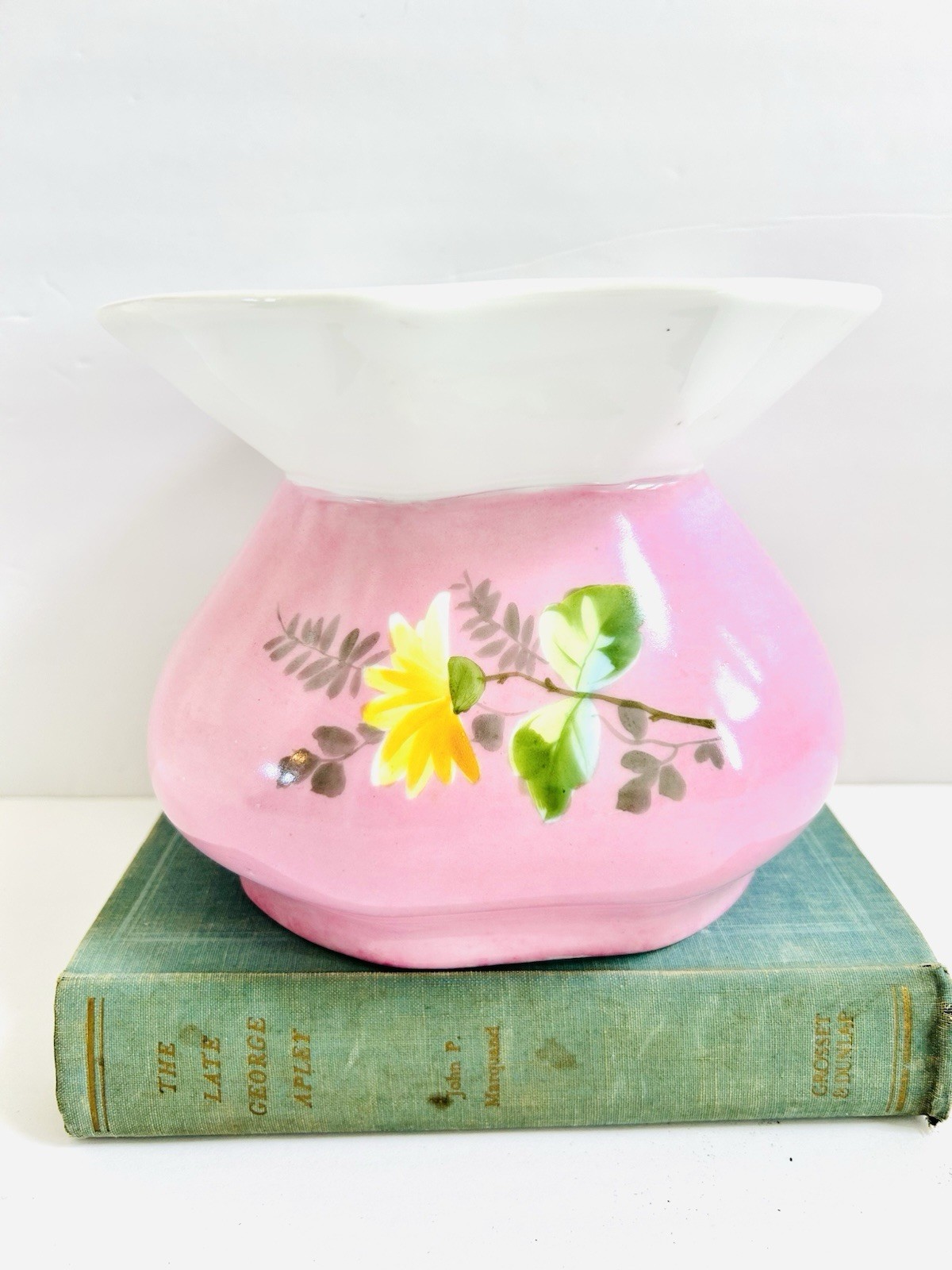 Antique Porcelain Spittoon Pink Floral Ladies Wild West Western Cowboys ...
