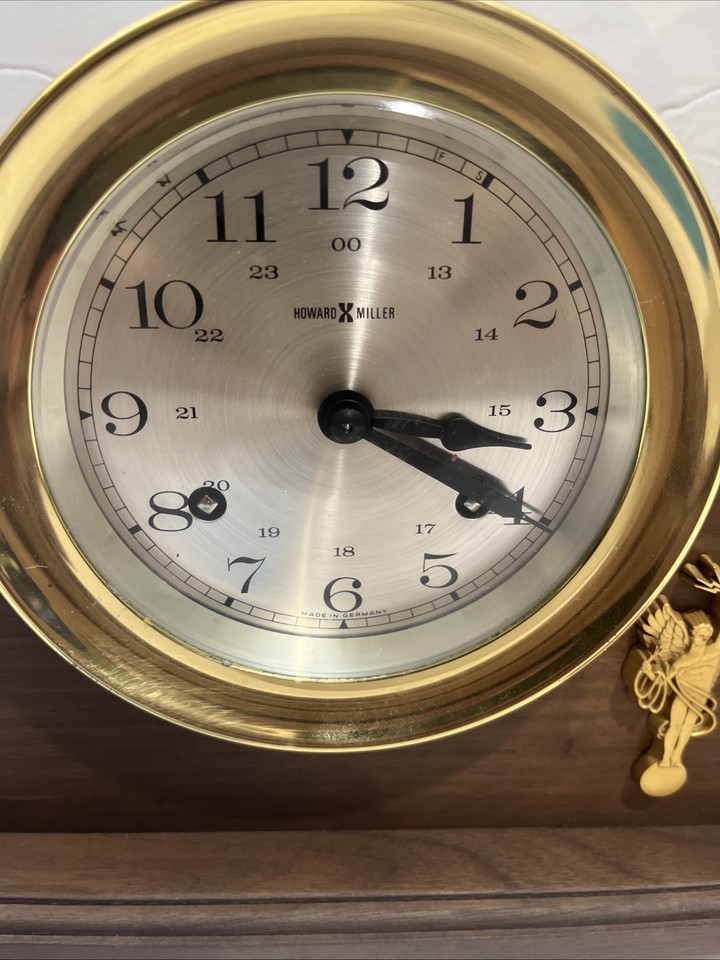 Howard Miller 5" Brass Ships Clock & Barometer on Walnut Stand With Key ...