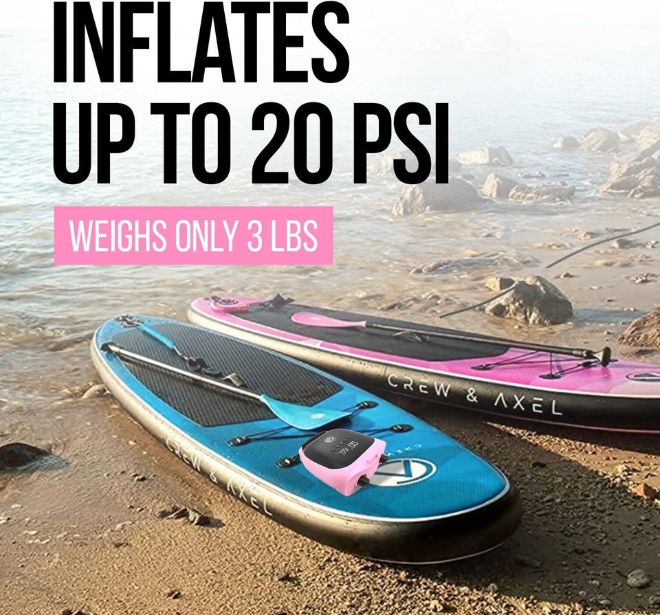 Crew & Axel 20PSI High Pressure Paddle Board Pump. Electric 12V DC Car ...