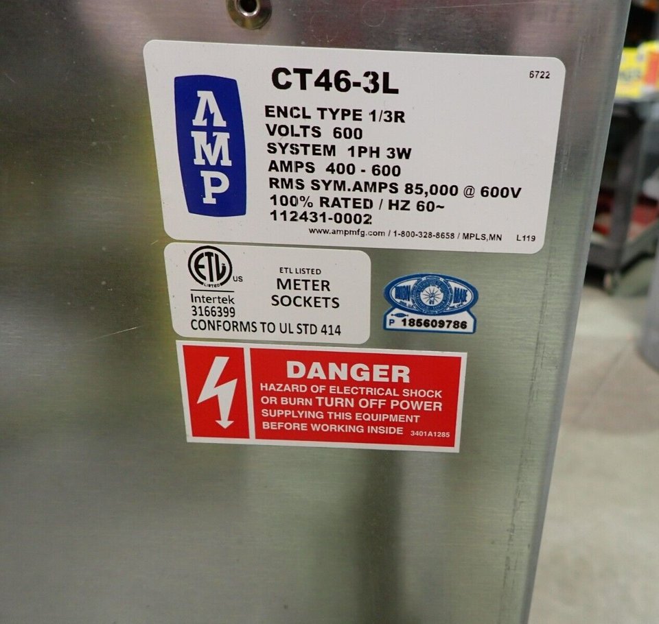 NEW AMP Metering CT46-3L CT Cabinet 400-600 amp 600 volt 1 Phase 3R ...