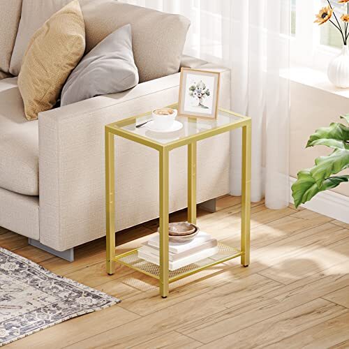 Side Table 2tier End Table Nightstand For Tight Spaces Tempered Glass ...