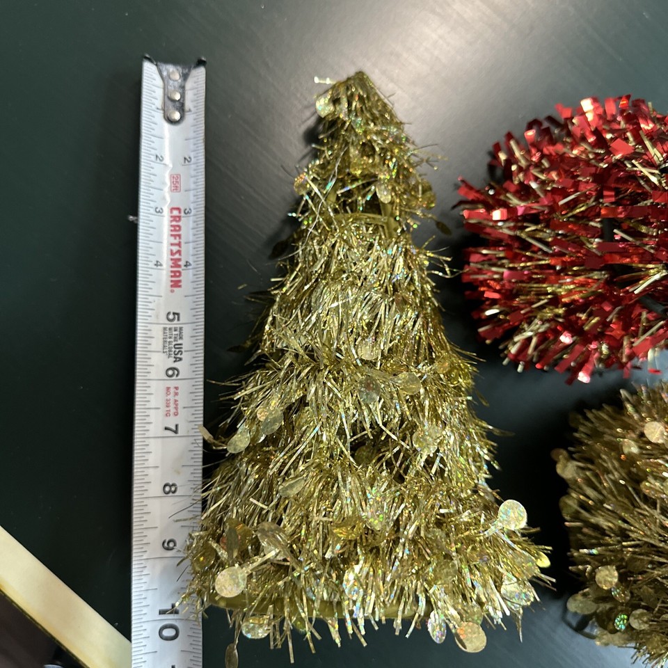 Small Christmas Decor - Gold And Red Tinsel Christmas Tree 10" Tall ...