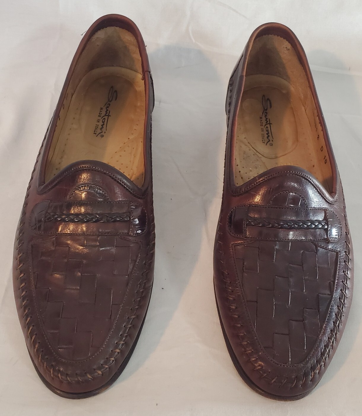 *SANTONI Men's 10D Dress Shoe Brown Woven Leather Ita… - Gem