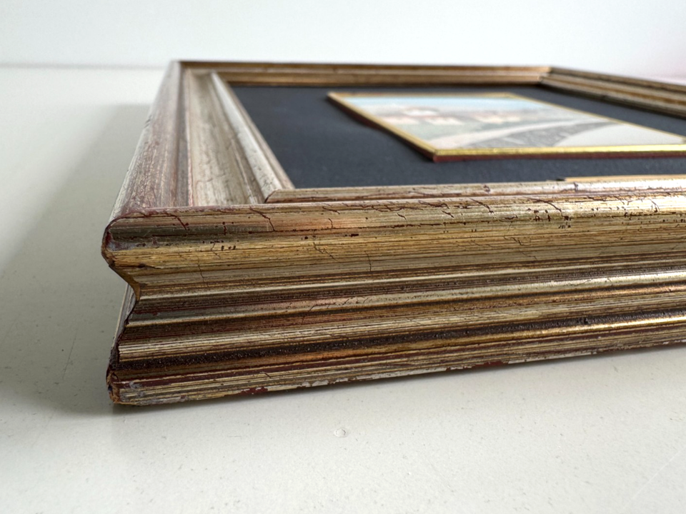 Vtg Italian PIETRA DURA Landscape Framed Art Plaque Stone Mosaic ALDINO ...