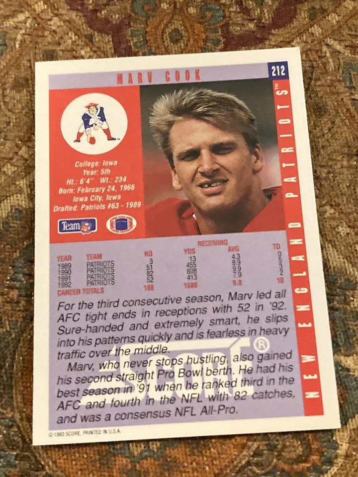 1993 Score #212 Marv Cook | eBay