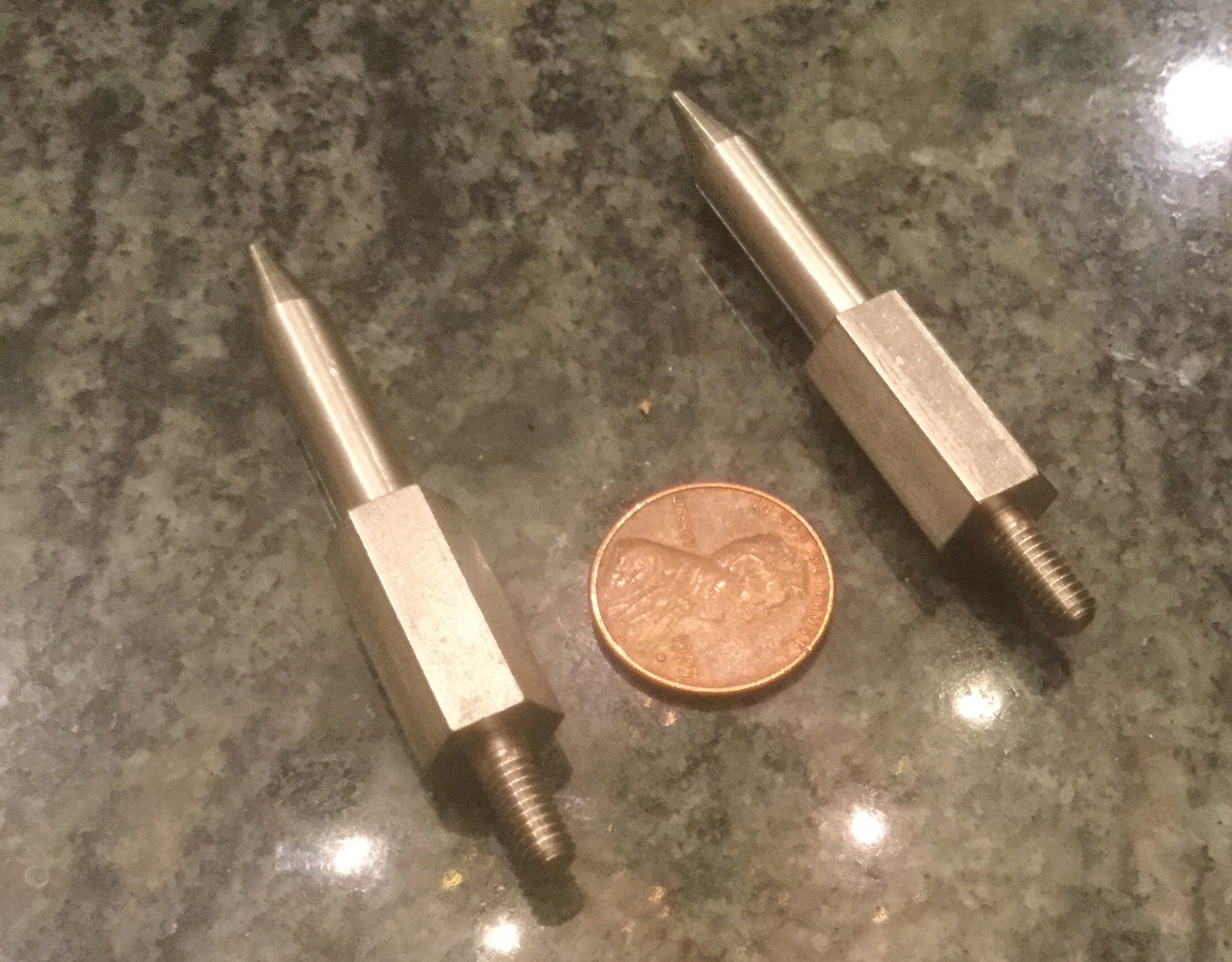 2 stainless locator pins pointers hex shank 8-32 8 32 thread threaded ...