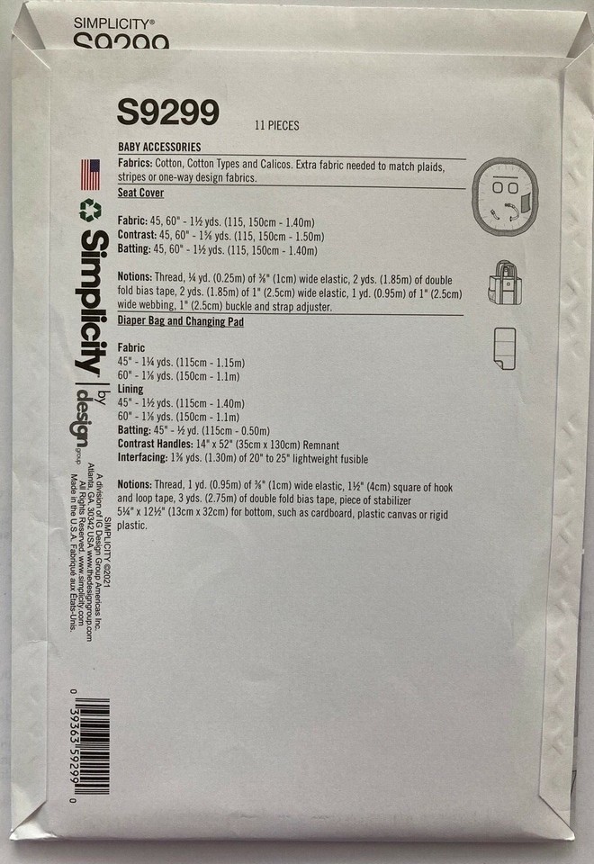Simplicity Sewing Pattern 9299 Childs Shopping Cart Seat Cover Diaper ...