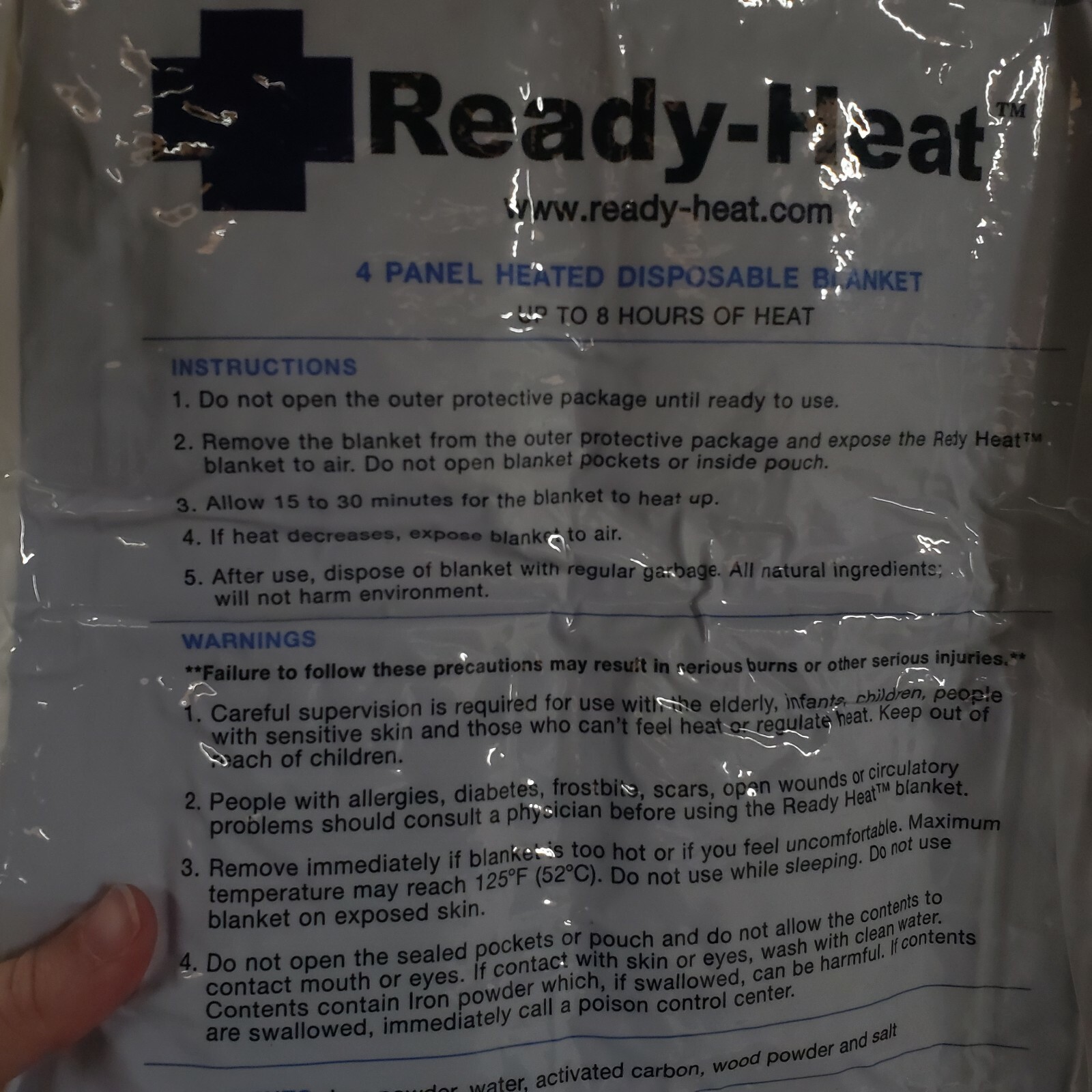 Ready Heat 4 Panel Emergency Heated Blanket (8hrs Heat) 36" x 48 ...