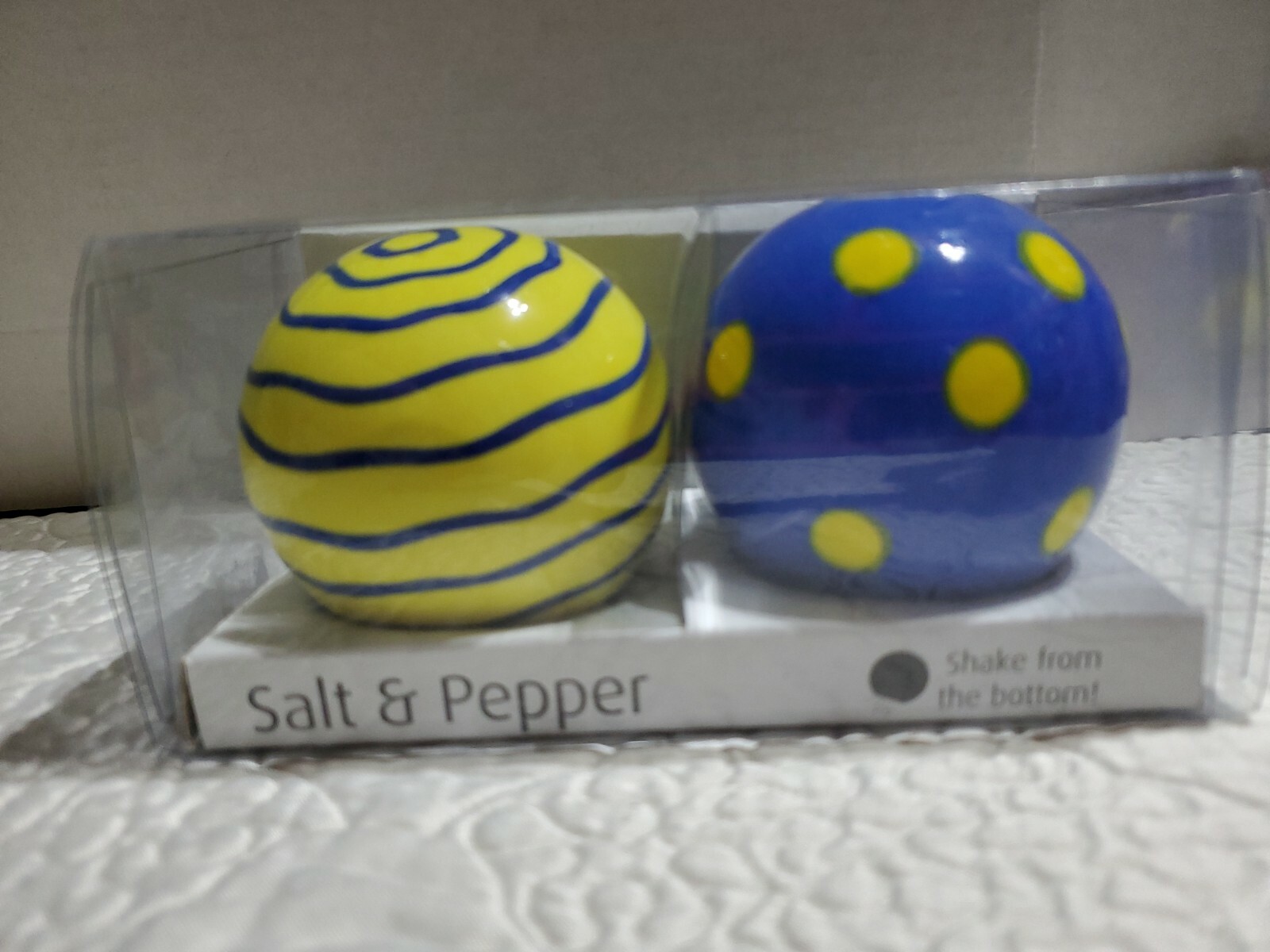 Berryware Screwball Salt & Pepper Shakers Set of 2 Blue Yellow Ceramic ...