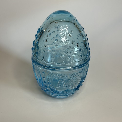 Pier 1 Blue Glass Embossed Egg Candy Trinket Vase Candle Holder or Gift ...