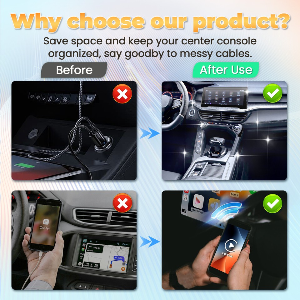 USB Car Wireless CarPlay&Android Auto Adapter Dongle Plug&Play Magic ...