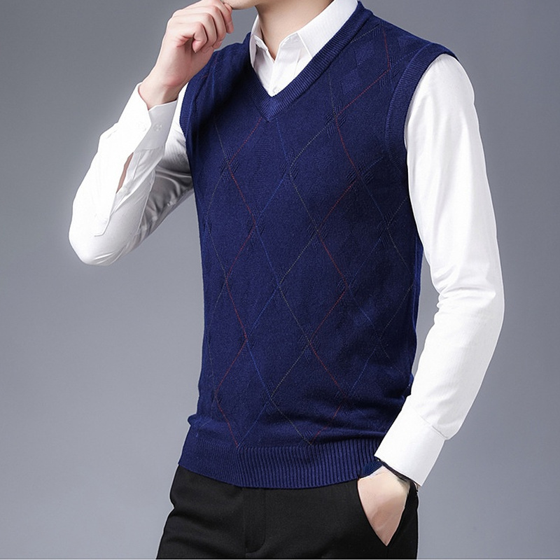 Mens V-Neck Sweater Vest Argyle Sleeveless Pullover Knitted Jumper ...