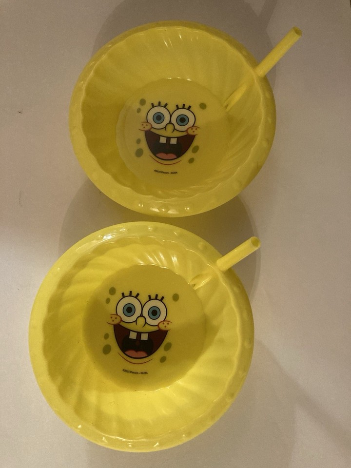 Nickelodeon Sponge Bob sippy bowl 2 pc cereals straw 6 x 6 inch yellow ...