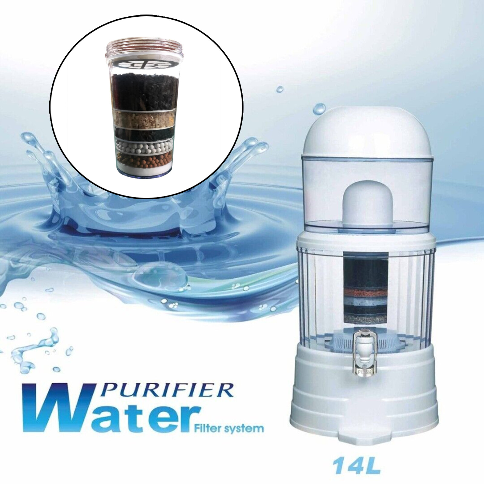 14L Benchtop 8 Stage Water Purifier Filter Ceramic Mineral Stone Carbon ...