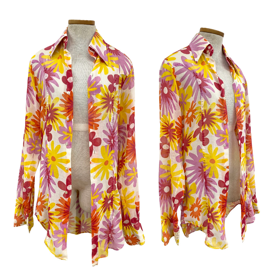 Vtg 70s Groovy Mod Floral Daisy Print Flower Power Wo… - Gem