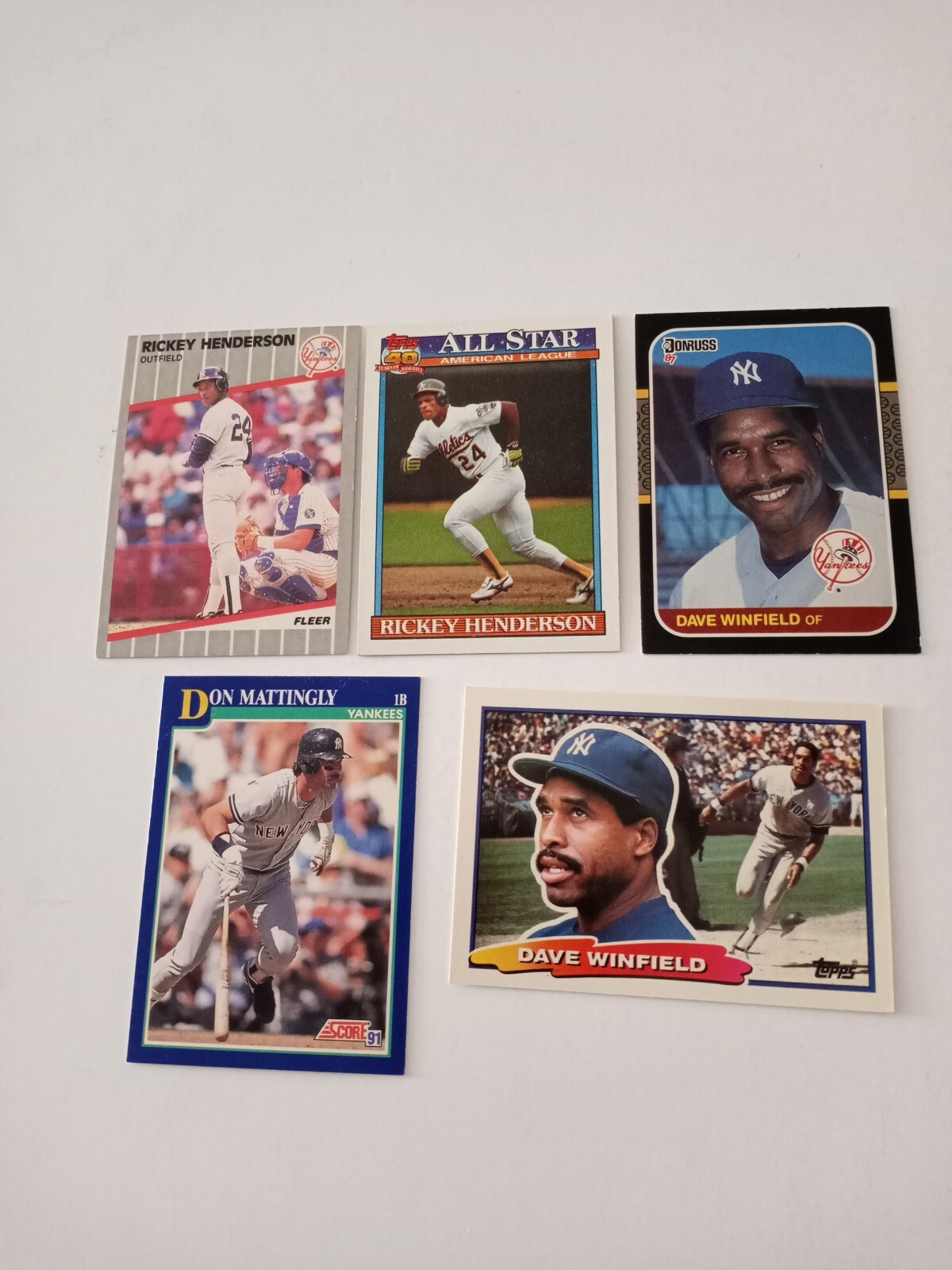Lot Of 5 Baseball Cards 80s 90s Don Mattingly Ricky Henderson Dave ...