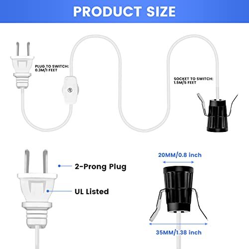 Aiwode Single Salt Lamp Cord Replacement UL-Listed E12 Light Bulb ...