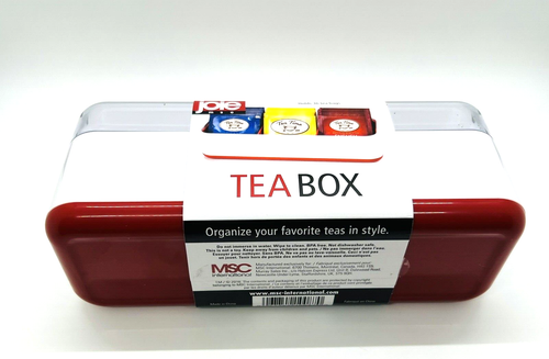 Joie Tea Storage Organizer Box Holds 36 Tea Bags White & Red Great ...