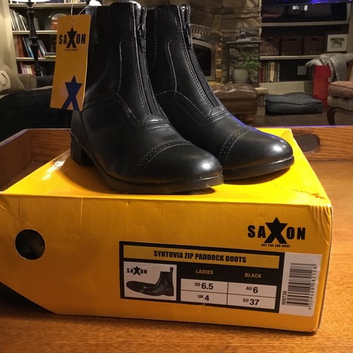 Saxon Women's Size 6.5 Black Faux Leather Syntovia Zip Paddock Boots ...