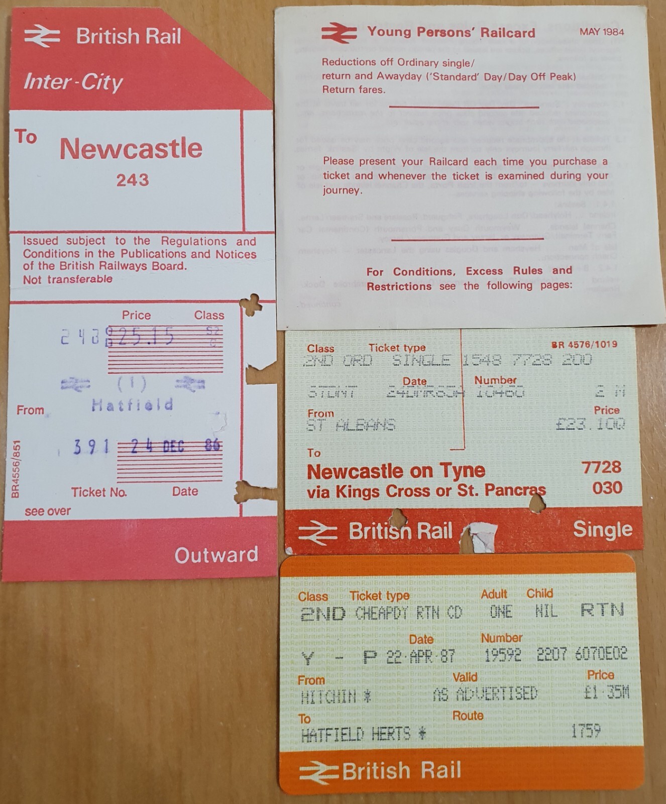 Vintage 1980s British Rail Train Tickets/YP Railcard Conditions ...