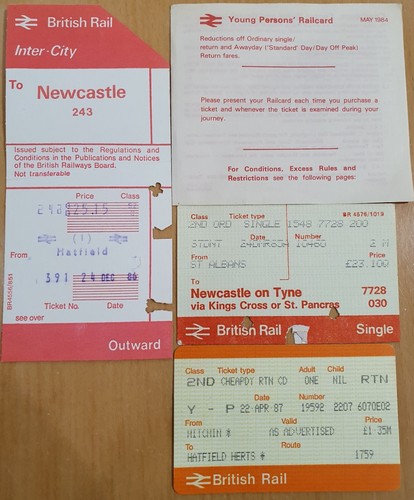 Vintage 1980s British Rail Train Tickets/YP Railcard Conditions ...
