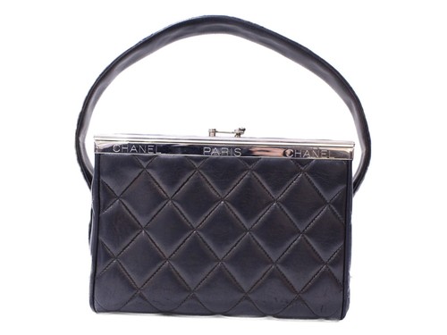 Chanel Hard Case Lambskin Black Handbag For Women Metal Fittings | eBay