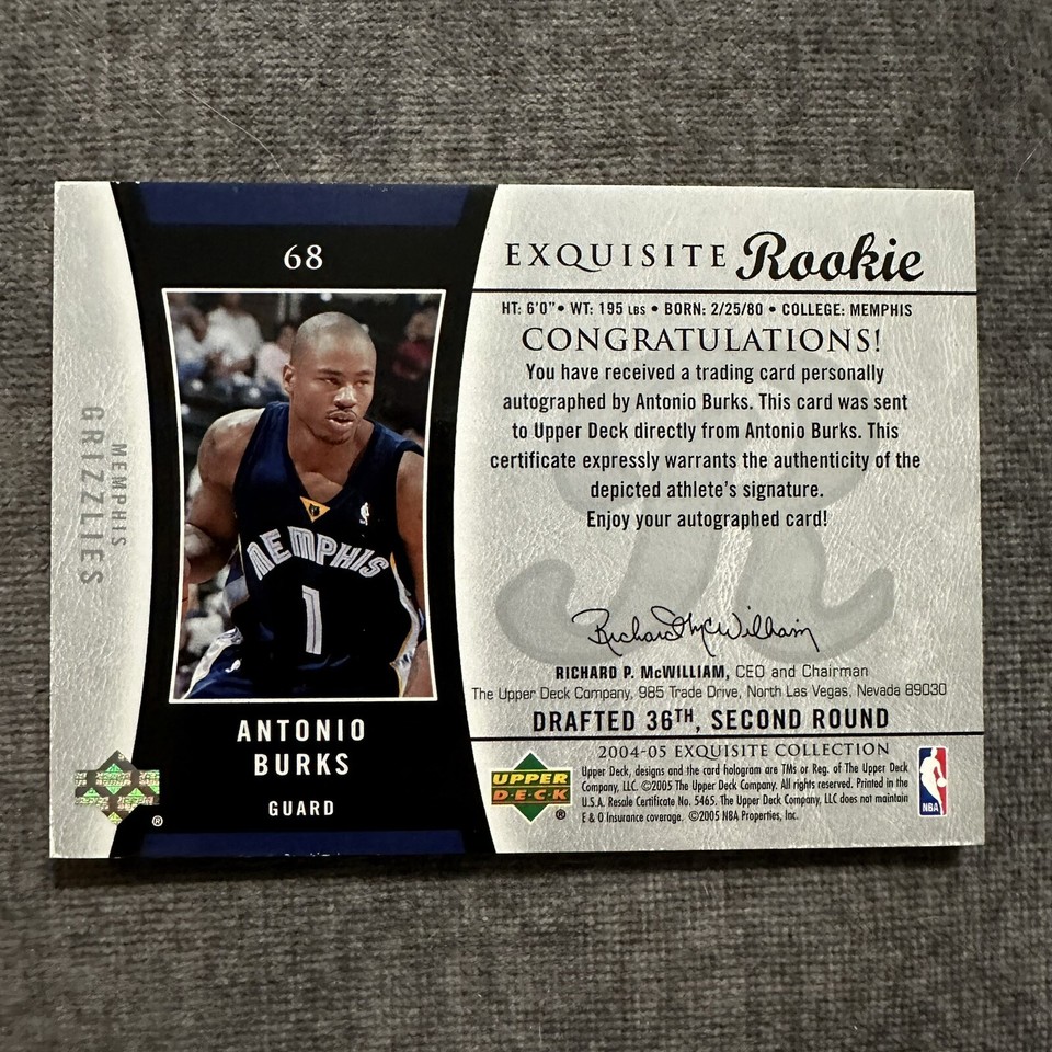 2004-05 NBA Exquisite #68 Antonio Burns Rookie Auto 70/225 RC Raptors ...
