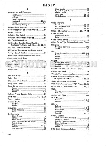 1966 Cadillac Optional Specifications Book Deville Eldorado Fleetwood ...