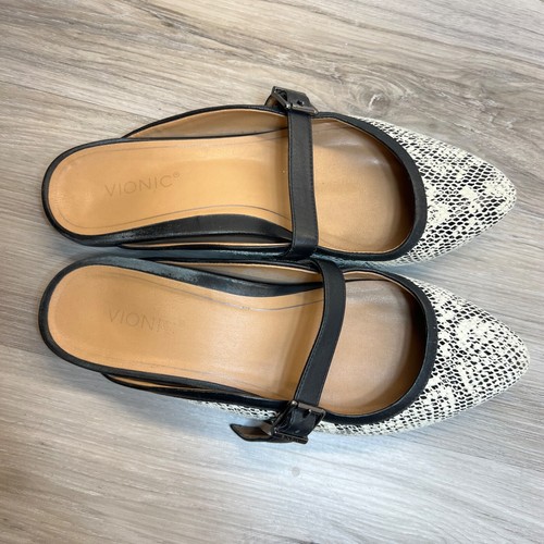 Vionic Esme Womens Size 7 Snake Print Slip On Flat Mules Strap Buckle ...
