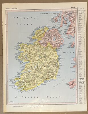 1953 Vintage Atlas Map Page - Ireland map on one side | eBay