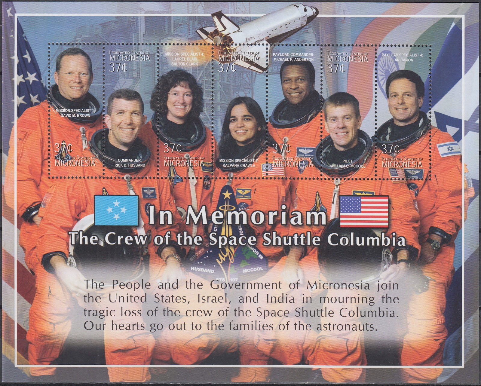 Micronesia S/S Crew Members Columbia Space Shuttle Disaster 2003 MNH-10,50 Euro | eBay