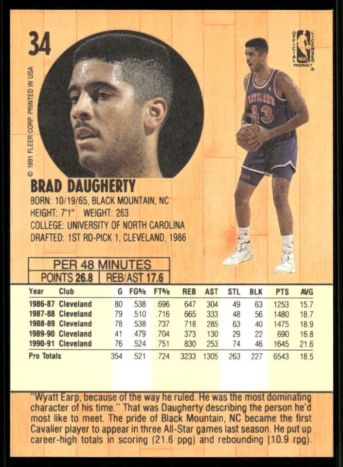 1991-92 Fleer #34 Brad Daugherty | eBay