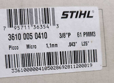 STIHL OEM 3610 005 0410 25' Picco Micro Chainsaw Chain Reel 61PMM3 410 ...