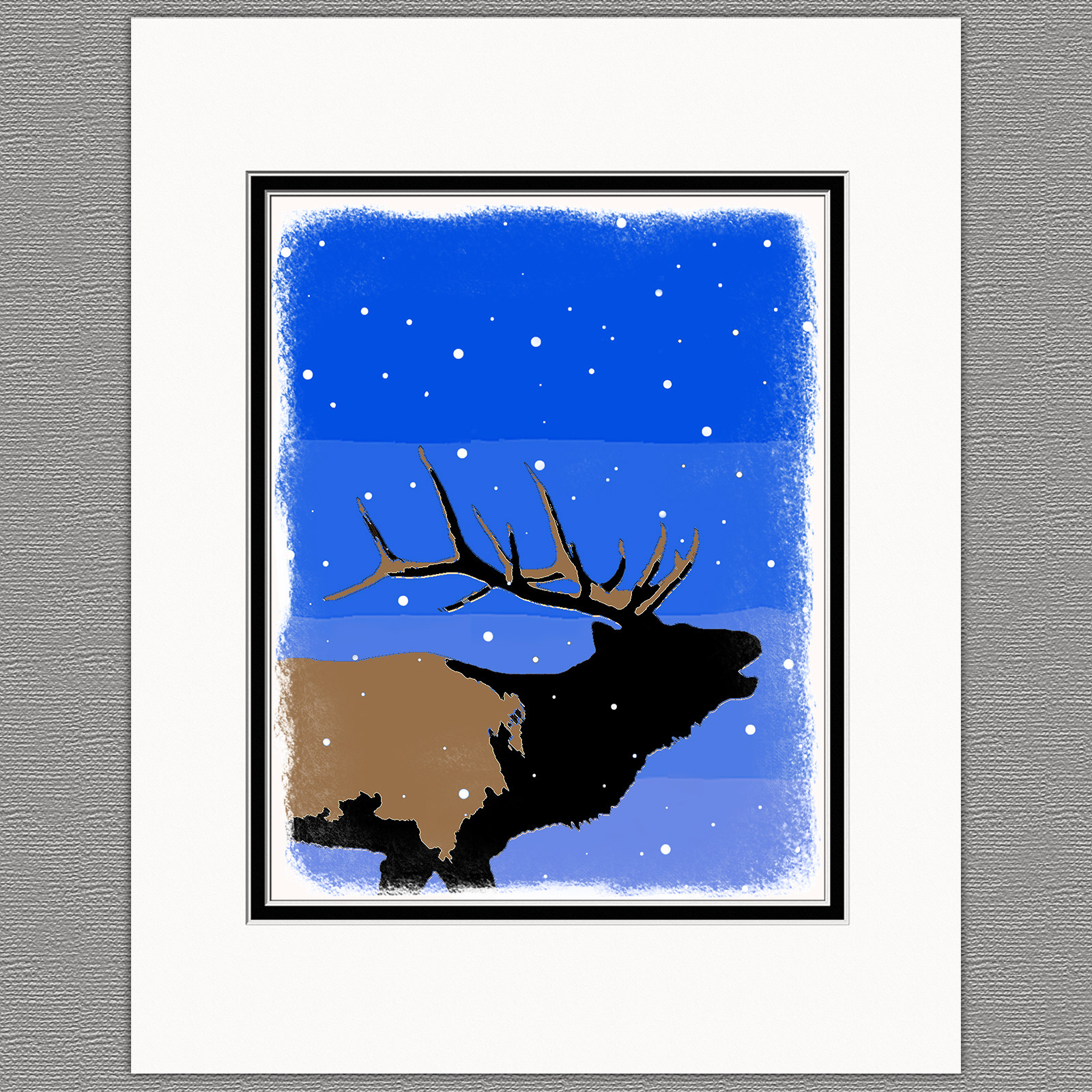 Bugling Elk Winter Graphics Snow Original 8x10 Art Print Matted to ...