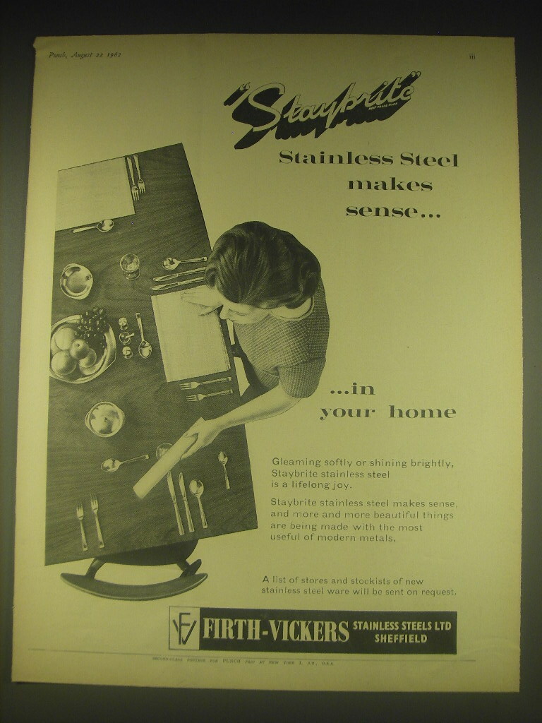 1962 Firth-Vickers Staybrite Stainless Steel Ad | eBay