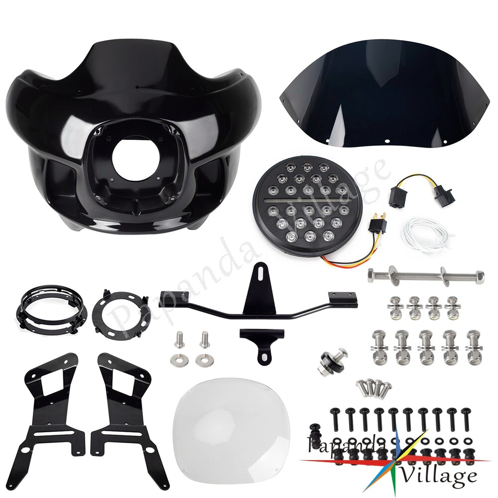 Headlight Fairing w/7'' LED Headlamp Wind Deflector Mounting Kit For ...