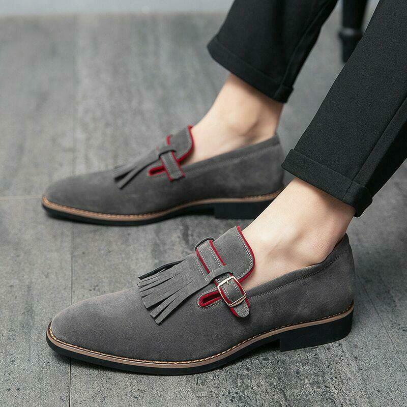 Tassels Men's Suede Dress Shoes Tassels Formal Buckle Oversize Slip On ...