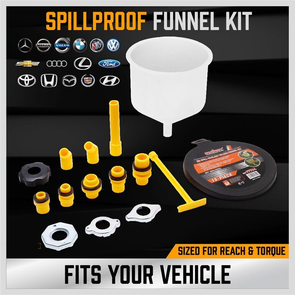 Spill Proof Radiator Coolant Filling Funnel Kit 15-pcs Cooling System ...