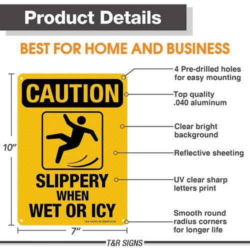 Slippery When Wet or ICY Sign Caution Sign 2 Pack 10 X 7 Rust Free .040 ...